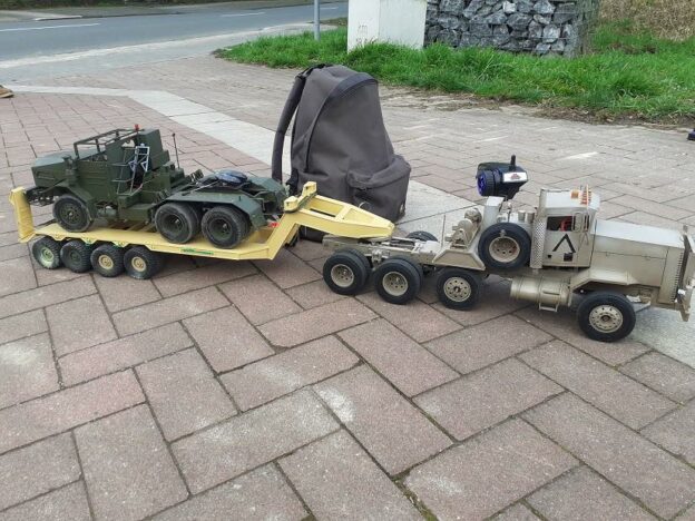 Modified trucks based on the Tamiya 1/14 RC trucks driving huge ...