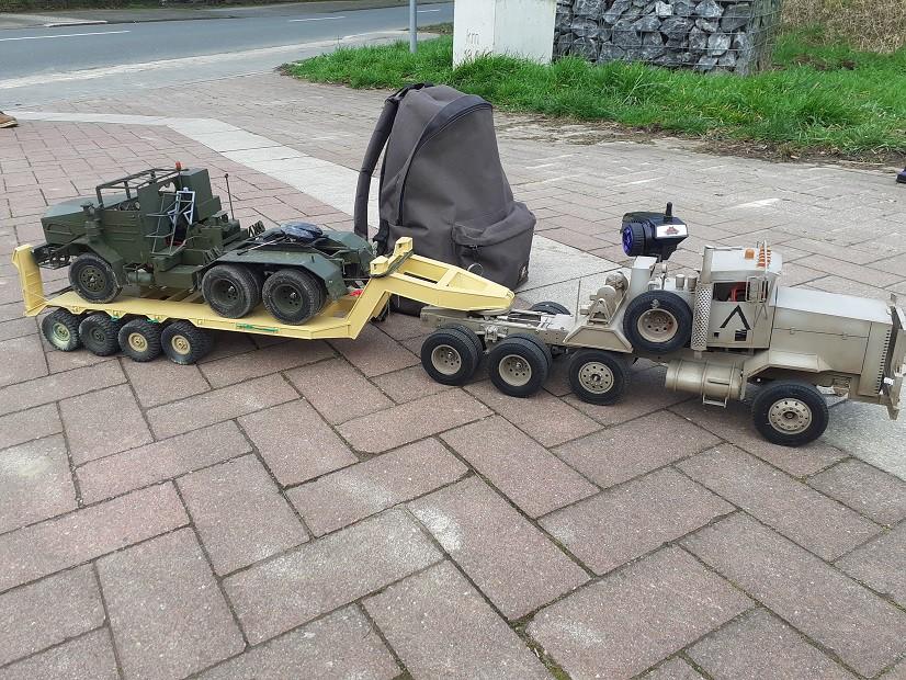 Modified trucks based on the Tamiya 1/14 RC trucks driving huge ...