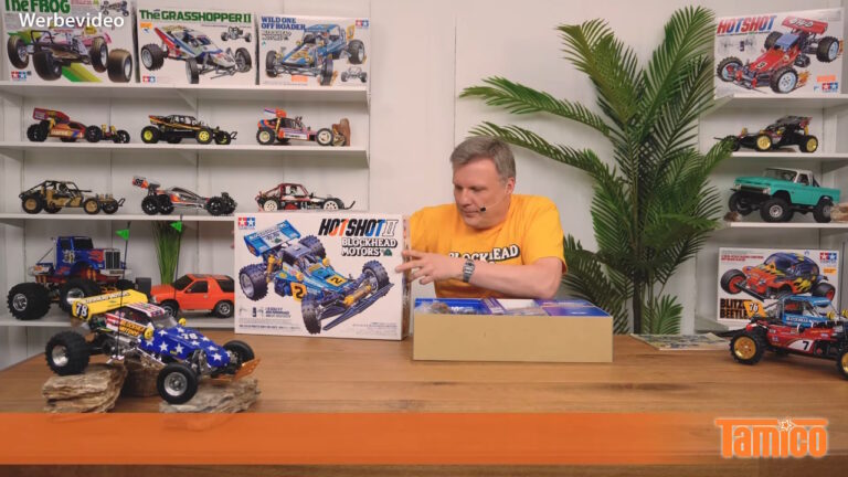 Unboxing video of the Tamiya 58710 HotShot II Blockhead Motors Edition ...